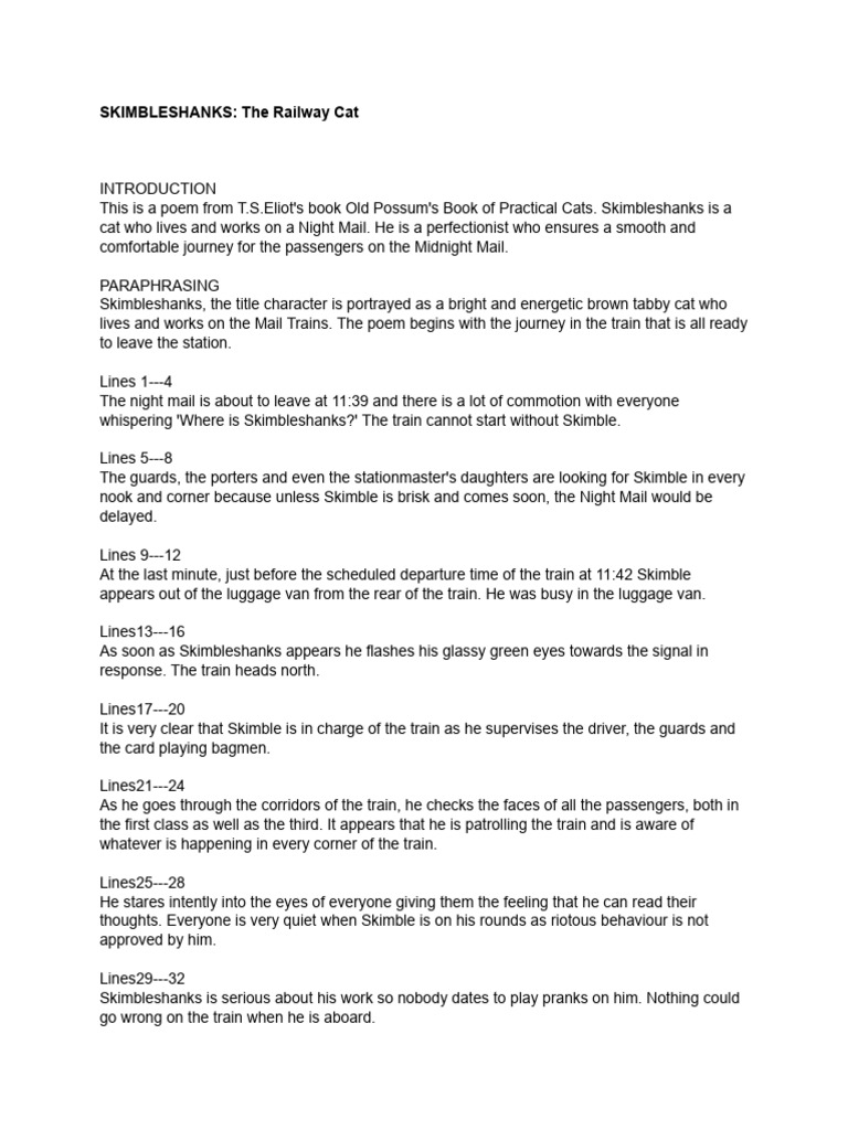 SKIMBLESHANKS - The Railway Cat | PDF