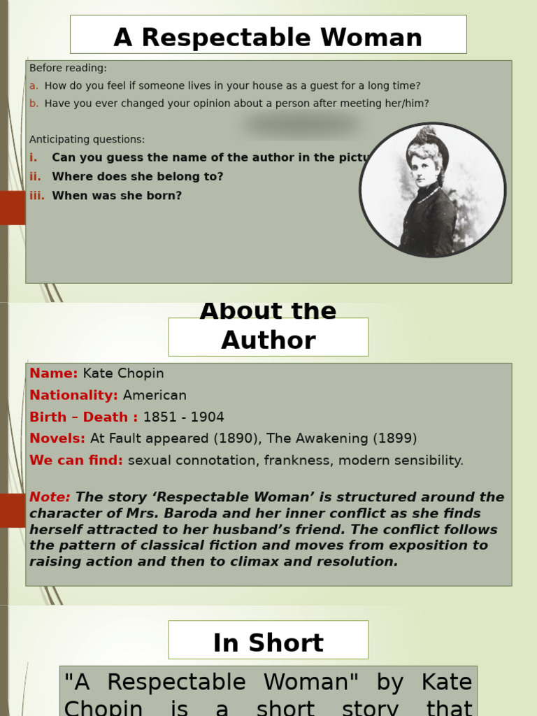 A Respectable Woman Short Story Complete Note | PDF | Behavioural ...