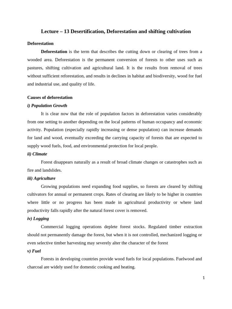 Lec - 13 Deforestation, Shifting Cultivation | PDF | Deforestation | Agriculture