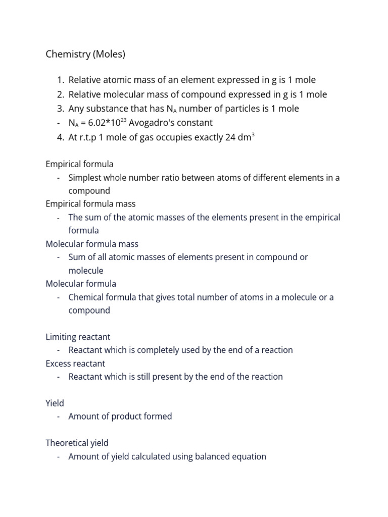 Chemistry (Moles) 0620 | PDF | Mole (Unit) | Chemical Reactions