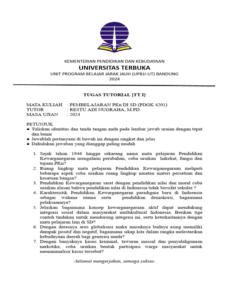 Tugas Tuorial 1 Pembelajaran PKN Di SD | PDF