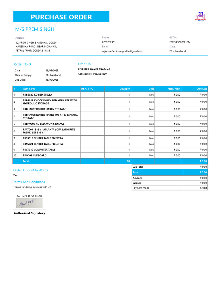 Purchase Order - 3 - 15 - 05 - 25 | PDF