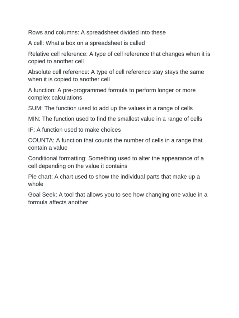 Flashcards Introducing Spreadsheets | PDF