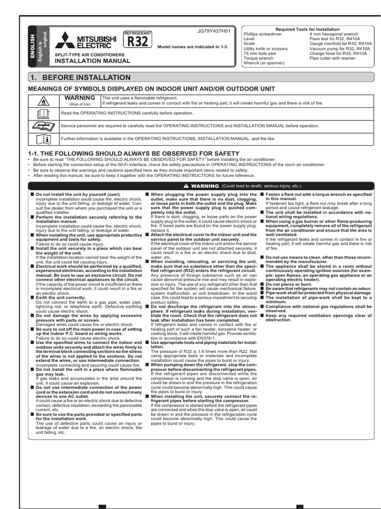 Mitsubishi Electric MSY-TP VF Installation Manual Eng | PDF