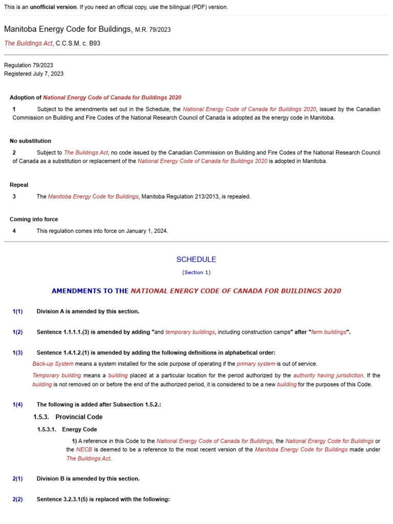 M.R. 79 - 2023, Manitoba Energy Code For Buildings | PDF | Statutory ...