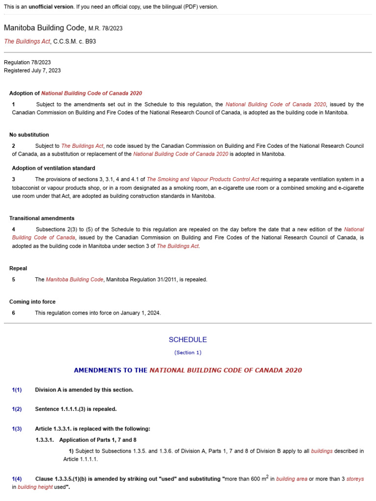 M.R. 78 - 2023, Manitoba Building Code | PDF | Building Engineering ...