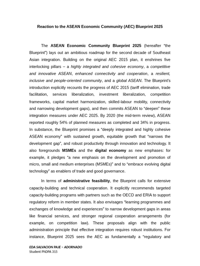 Reaction to ASEAN Economic Community 2025 | PDF | Capacity Building ...