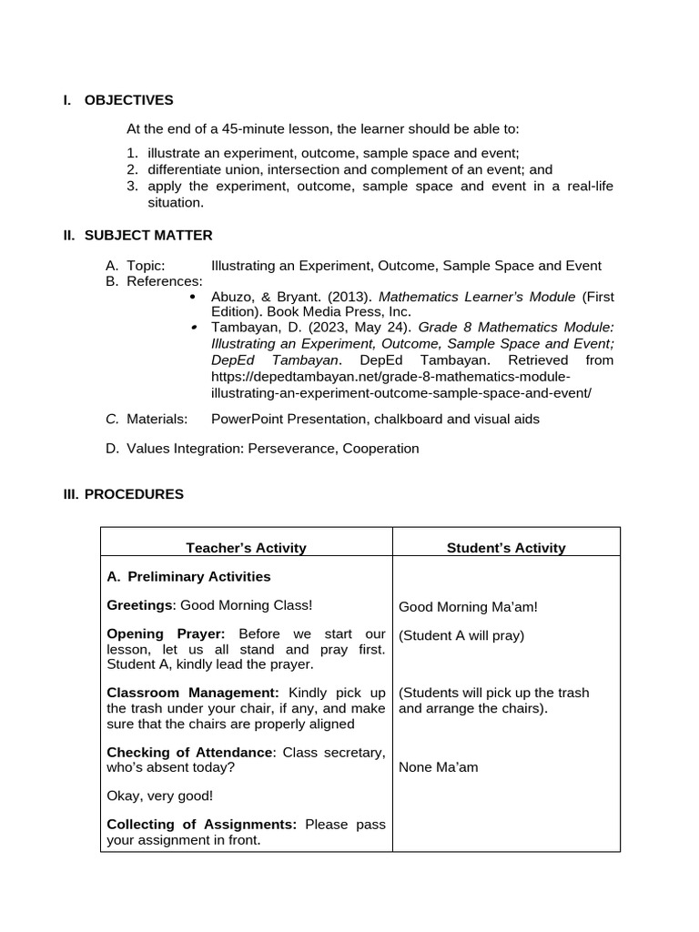 Illustrating An Experiment, Outcome, Sample Space and Event | PDF