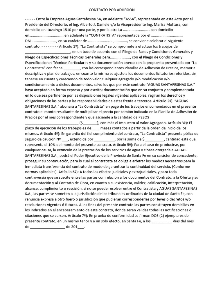 Contrato de Adhesion Modelo | PDF | Posesión (Ley) | Derecho civil ...