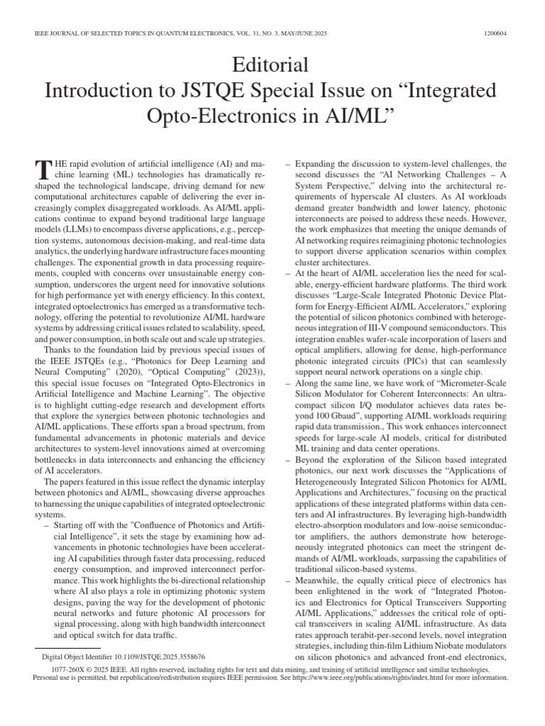 Editorial Introduction To JSTQE Special Issue On Integrated Opto ...