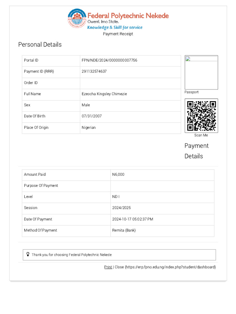Eduportal - Fee Payment Receipt | PDF