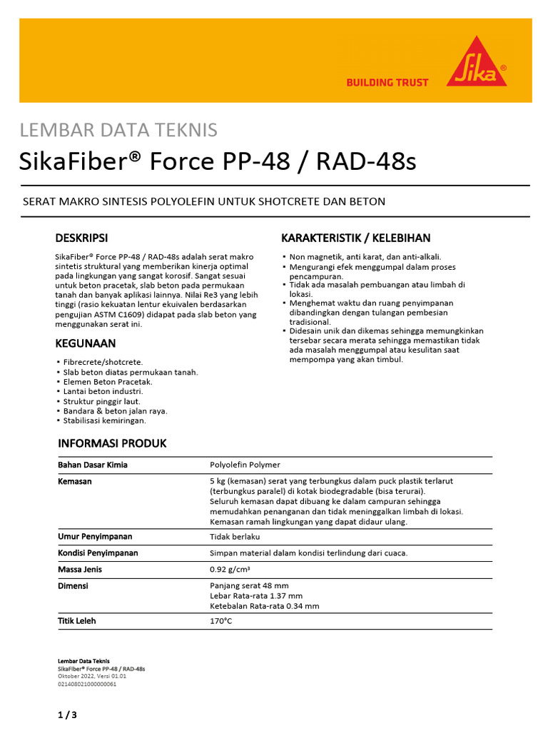 SikaFiber® Force-48 untuk Beton Kuat | PDF