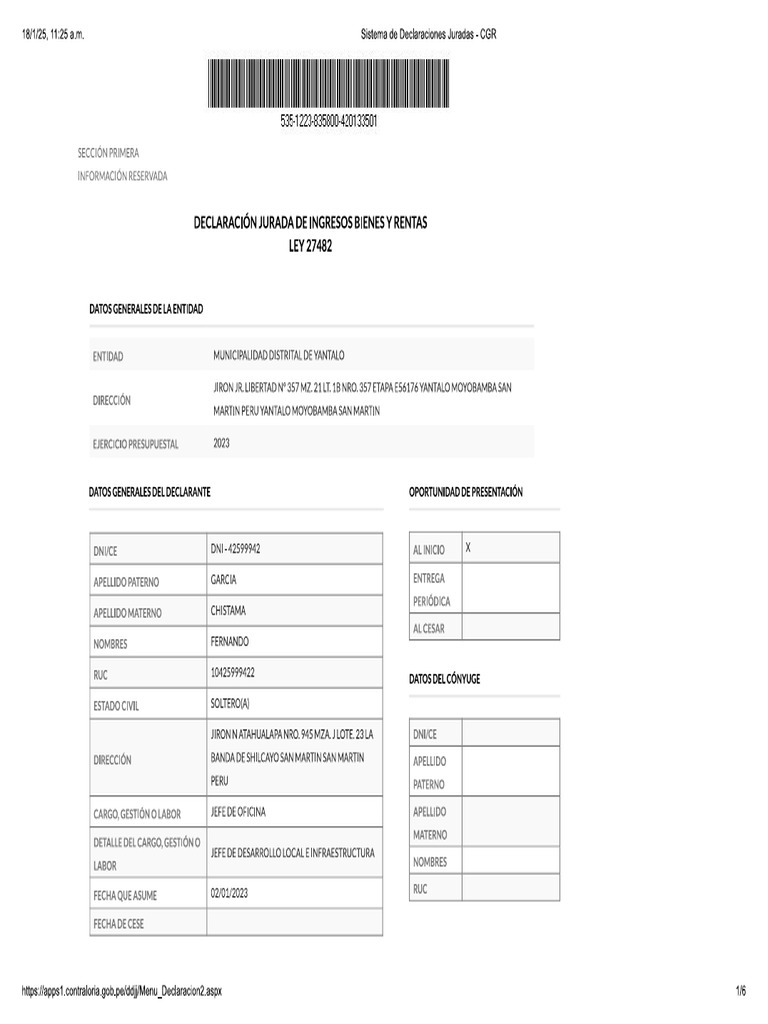 Sistema de Declaraciones Juradas - CGR | PDF