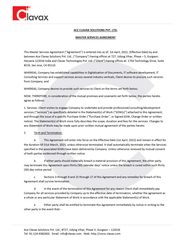 Ace Clavax Agreement | PDF | Indemnity | Trade Secret