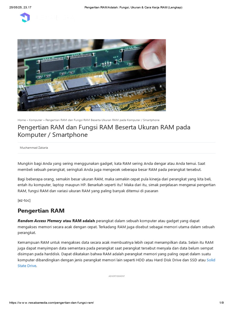 Pengertian RAM Adalah - Fungsi, Ukuran & Cara Kerja RAM (Lengkap) | PDF