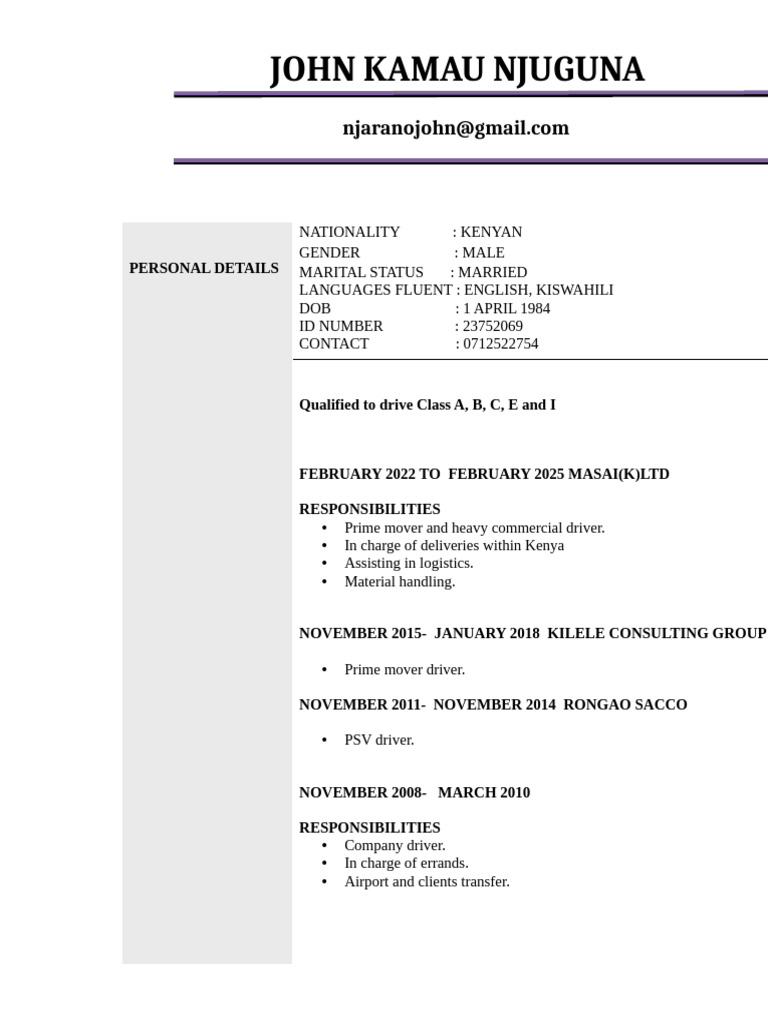John Kamau Njuguna CV | PDF