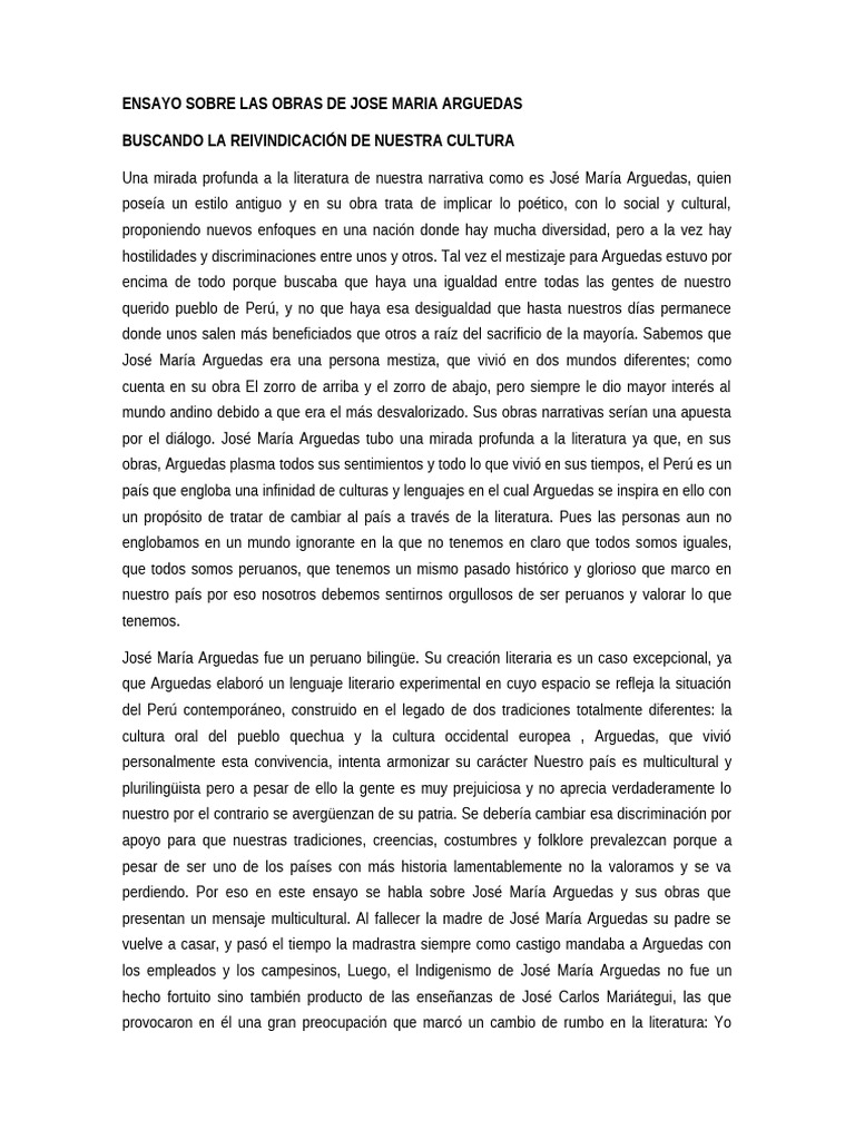 Obras de José María Arguedas: Cultura y Identidad | PDF