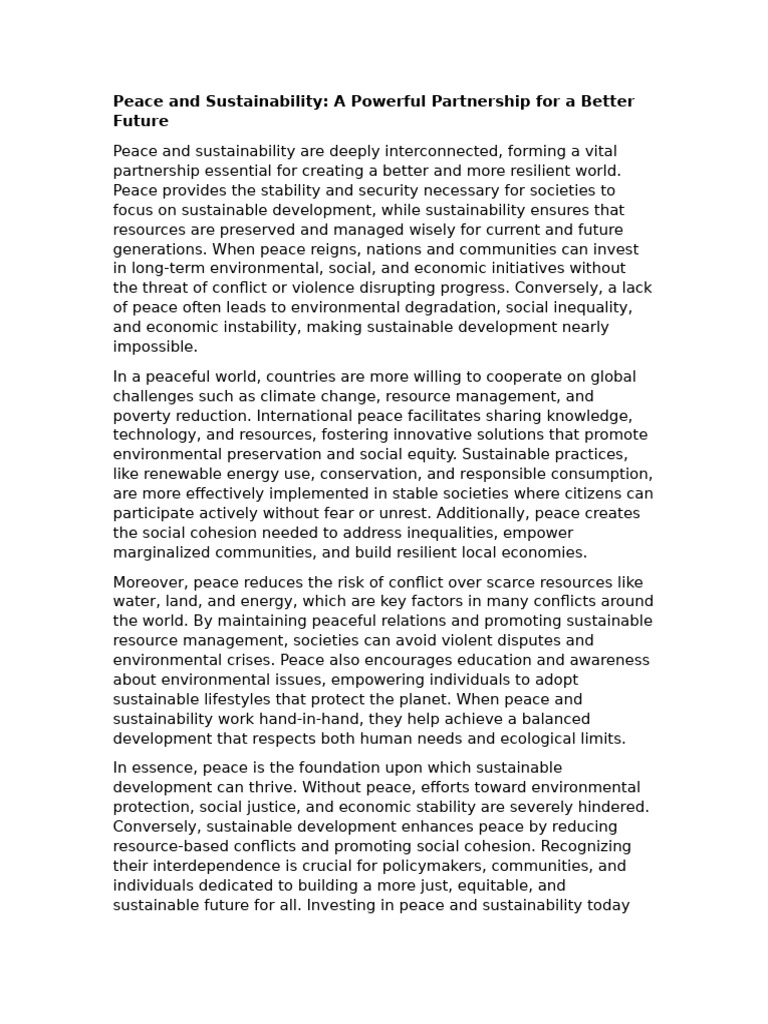 Peace and Sustainability: A Vital Link | PDF | Sustainability ...