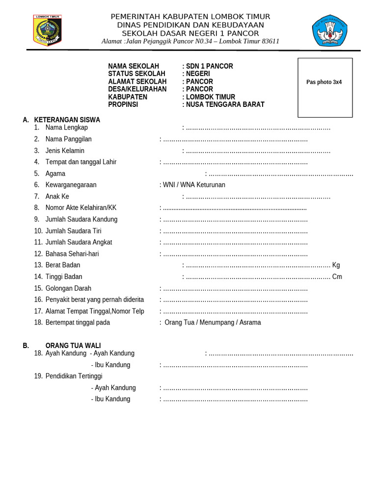 Formulir Siswa Baru | PDF