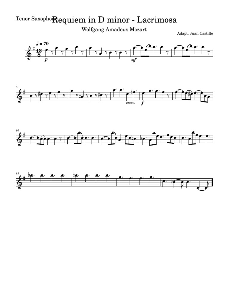 Requiem in D minor Lacrimosa - Adaptación-Tenor_Saxophone | PDF