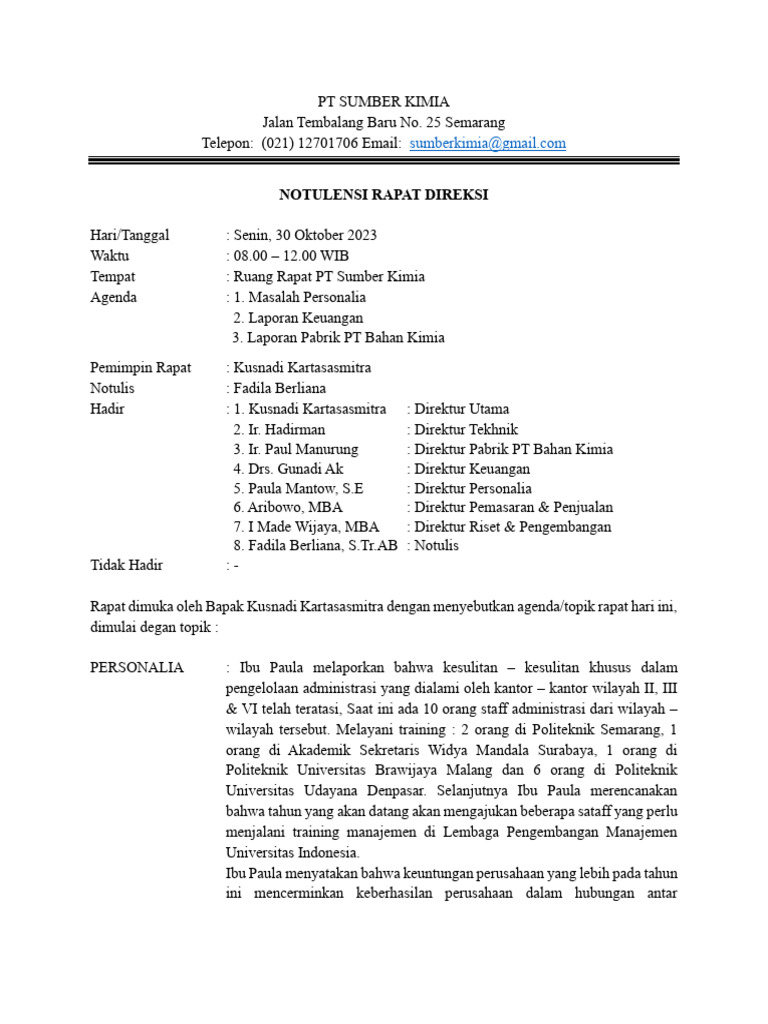 Notulensi Rapat | PDF