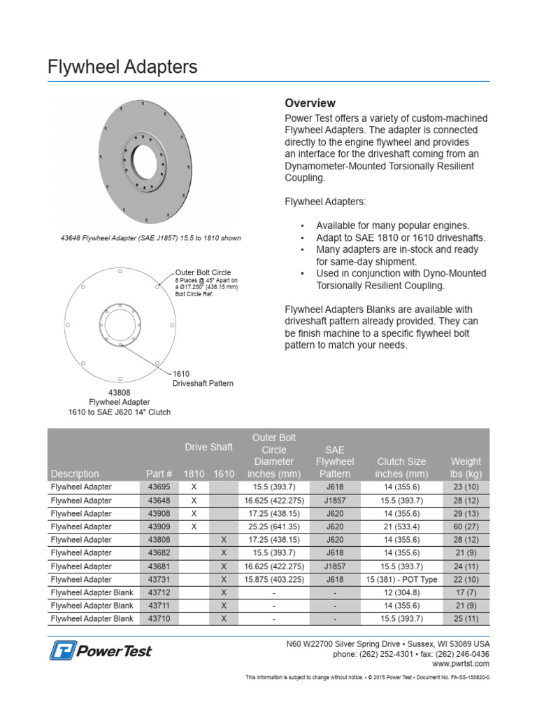 Flywheel Adapters Spec Sheet | PDF | Mechanical Engineering ...