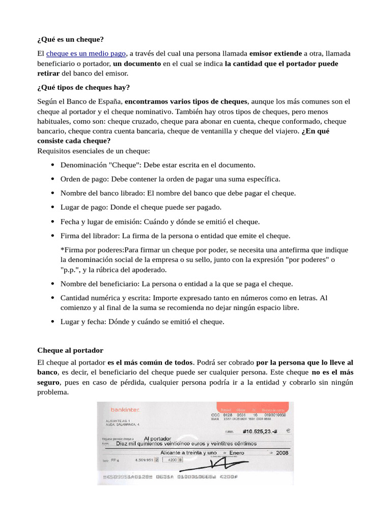 Tipos de Cheques y Ejemplos | PDF | Cheque | Bancos