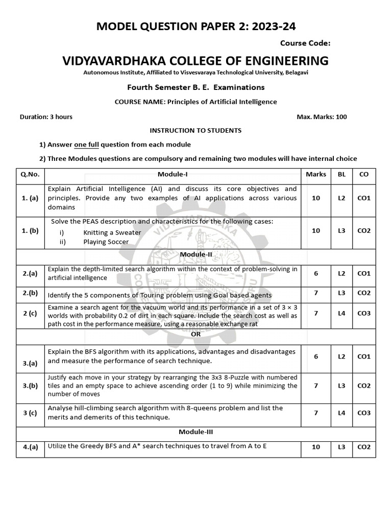 Model Question Paper2 - Pai | PDF | Artificial Intelligence ...