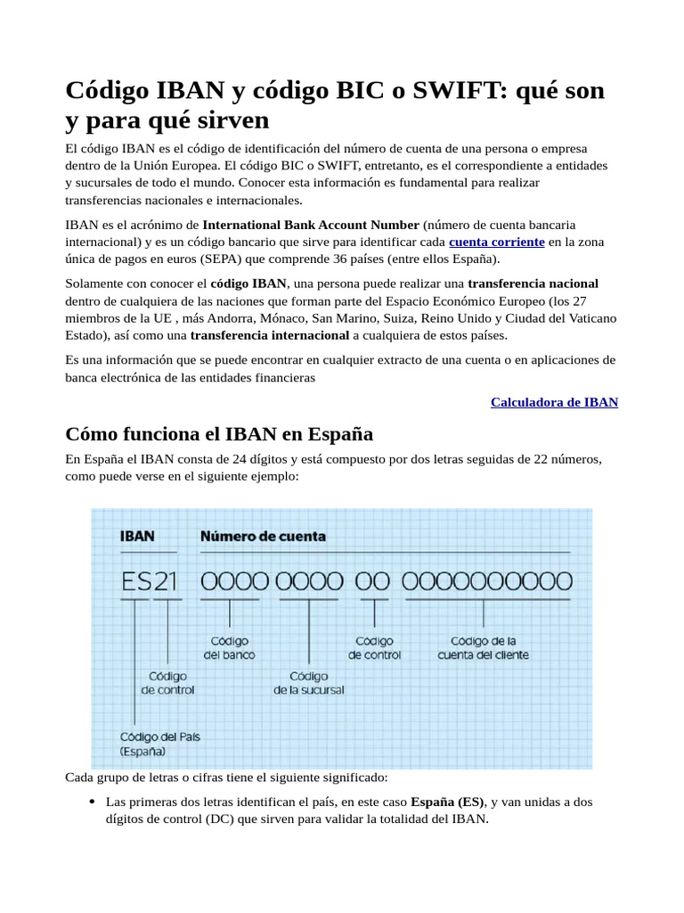 Código IBAN y BIC: Guía Esencial | PDF | Transferencia bancaria | Economias