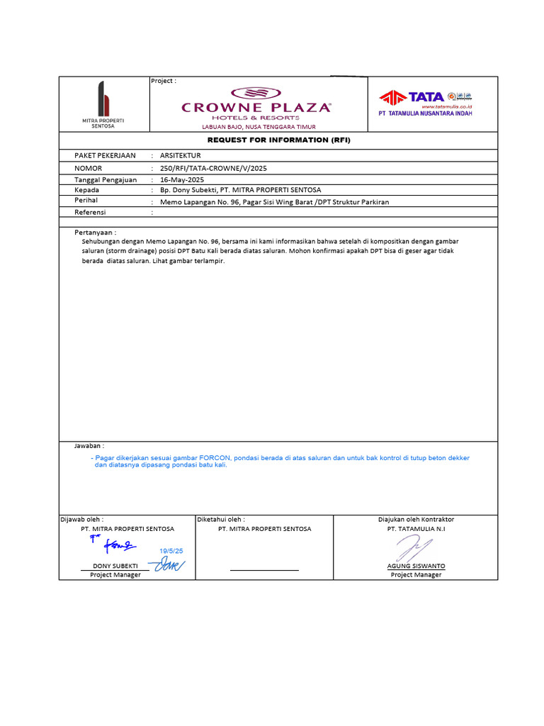 RFI No. 250 Site Memo No. 96 - Struktur Parkiran PDF | PDF