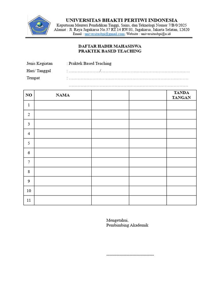 DAFTAR HADIR Bised Teaching | PDF