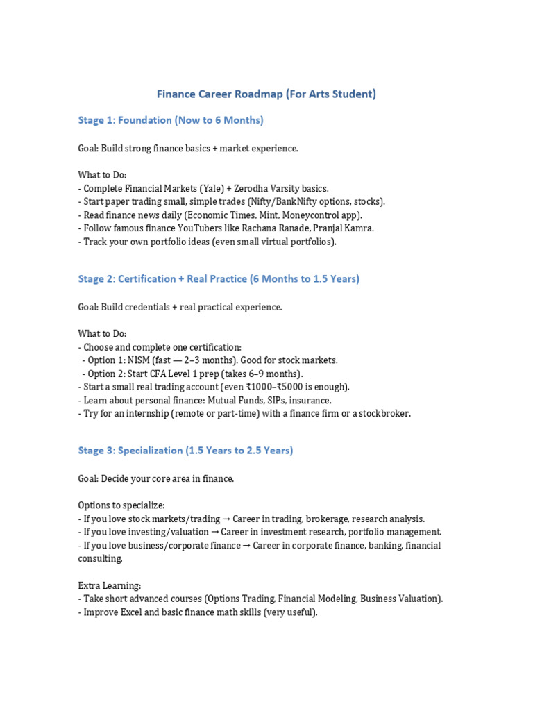 Finance Career Roadmap for Arts Students | PDF | Financial Analyst ...