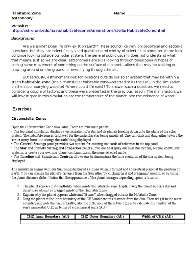 Habitable Zone Simulation | PDF | Circumstellar Habitable Zone ...