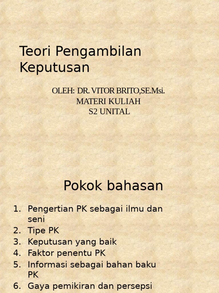 Teori Pengambilan Keputusan (1) | PDF