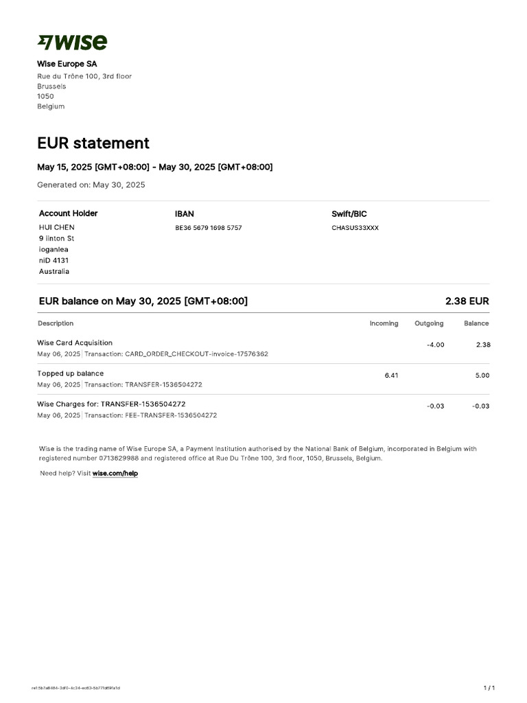 HUI CHEN Wise Statement | PDF