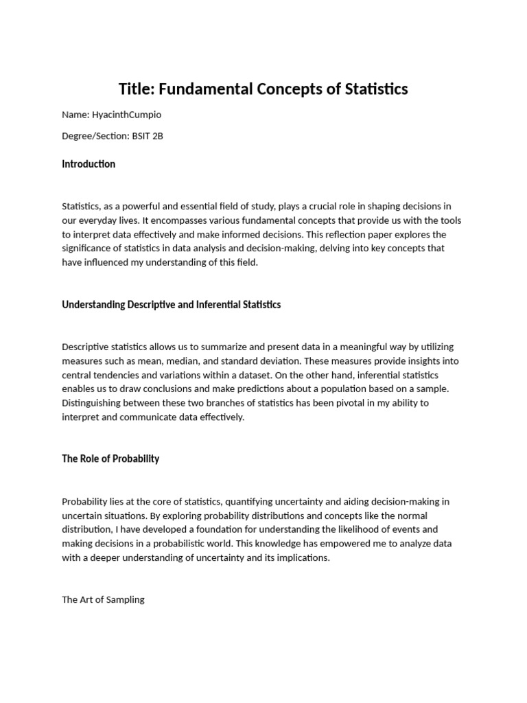 Reflection Paper 1 Hyacinth | PDF | Statistics | Data Analysis