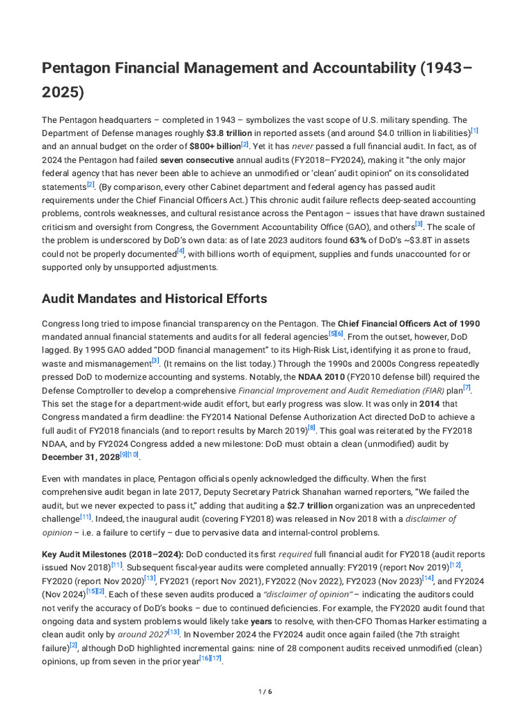 Pentagon Audit Failures and Financial Issues | PDF | United States ...