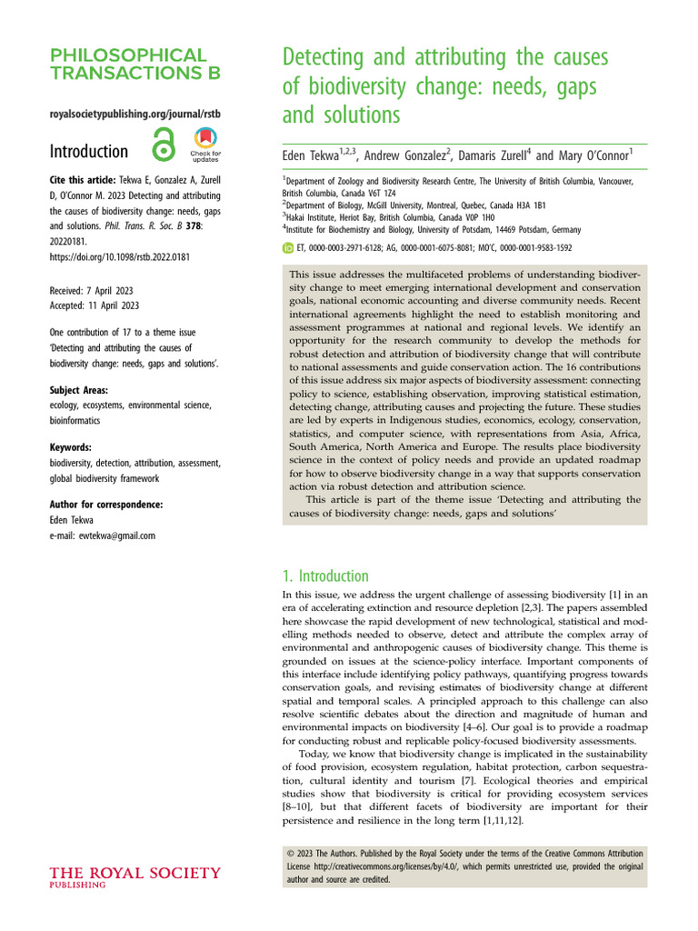 TEKWA Et Al., 2023 - Detecting and Attributing The Causes of Biodiversity Change | PDF ...