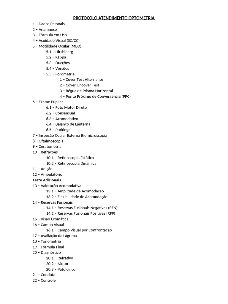 Protocolo Atendimento Optometria | PDF