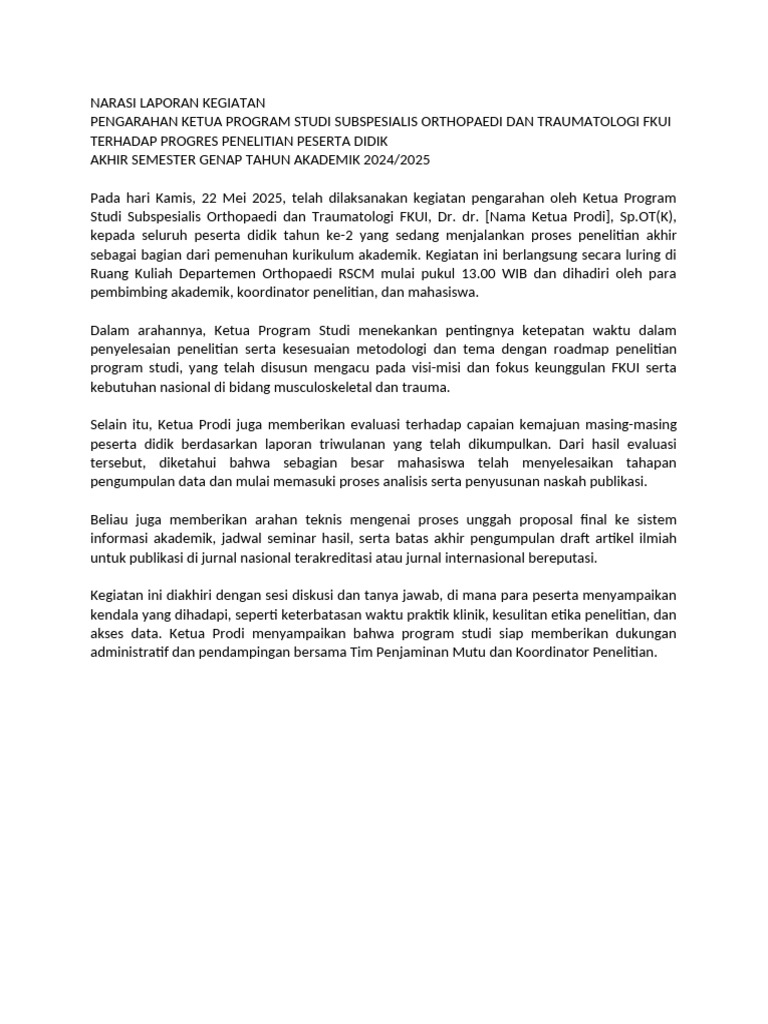 Narasi Laporan Kegiatan | PDF