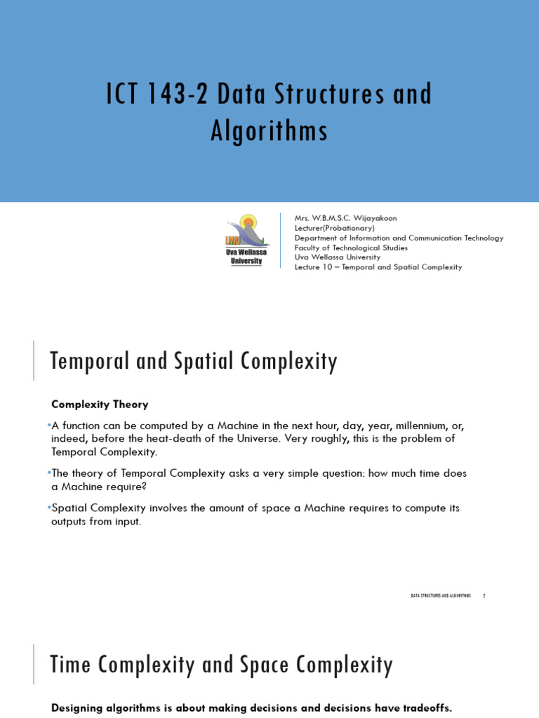 Lecture 10 Spatial and Temporal Complexity | PDF | Asymptote | Time Complexity