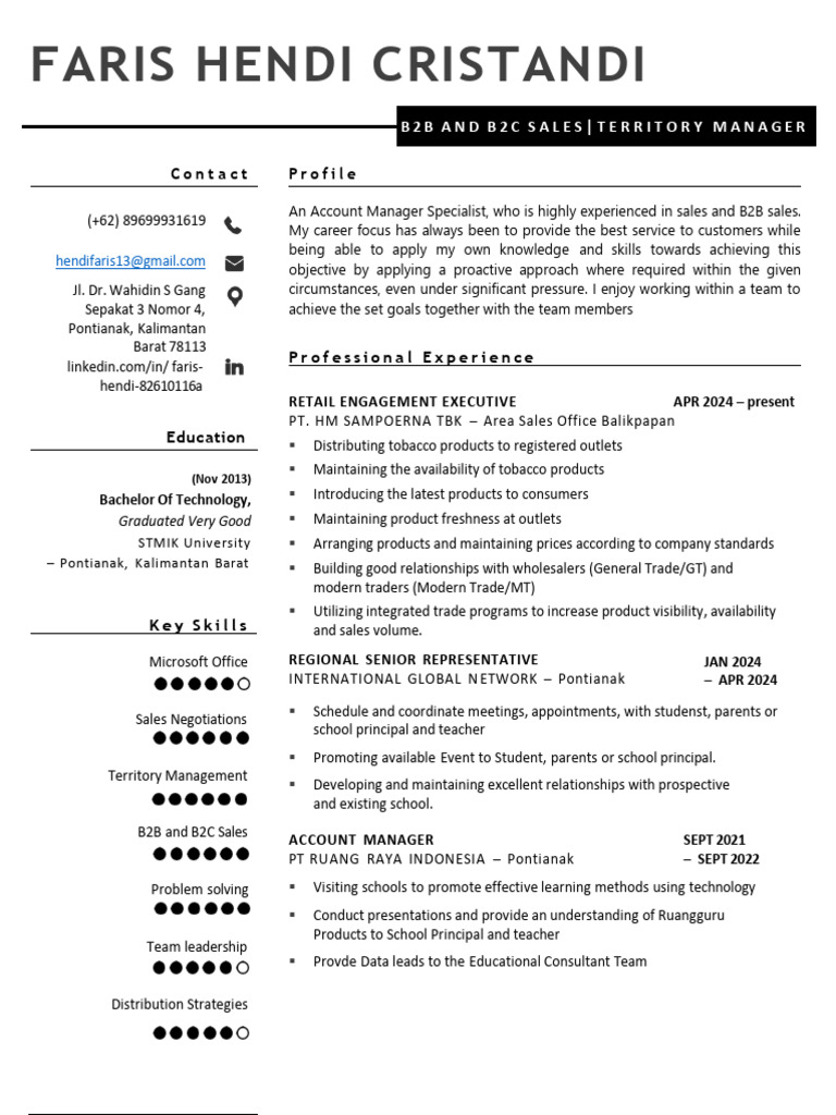 CV 2025 Faris Hendi Cristandi | PDF | Sales | Economies