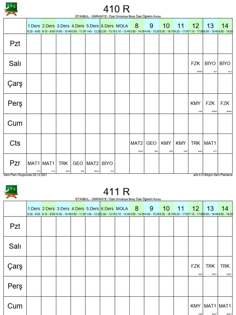 20 Aralik Sinif Programi | PDF