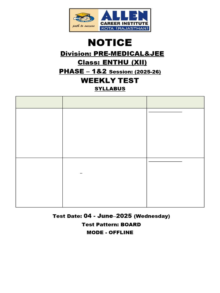 04-06-2025 - Notice - Enthusiast - Weekly - Test - Computer Science ...