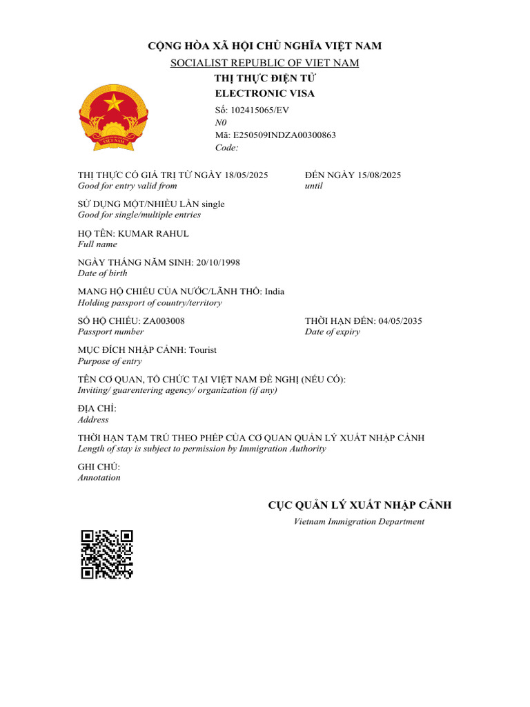 VietNam Evisa E250509INDZA00300863 | PDF