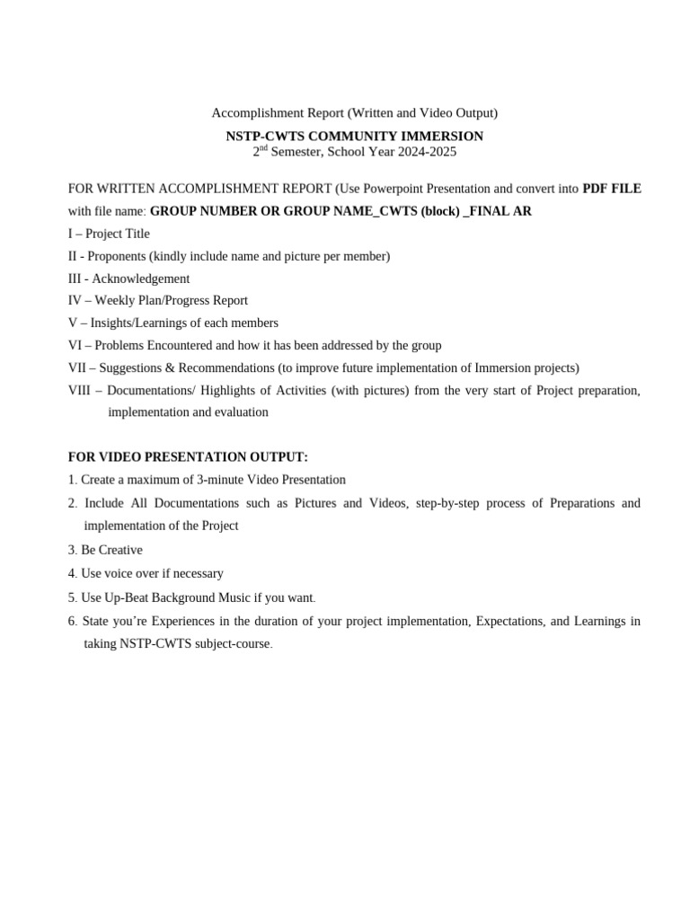 Accomplishment Report Format NSTP Immersion | PDF