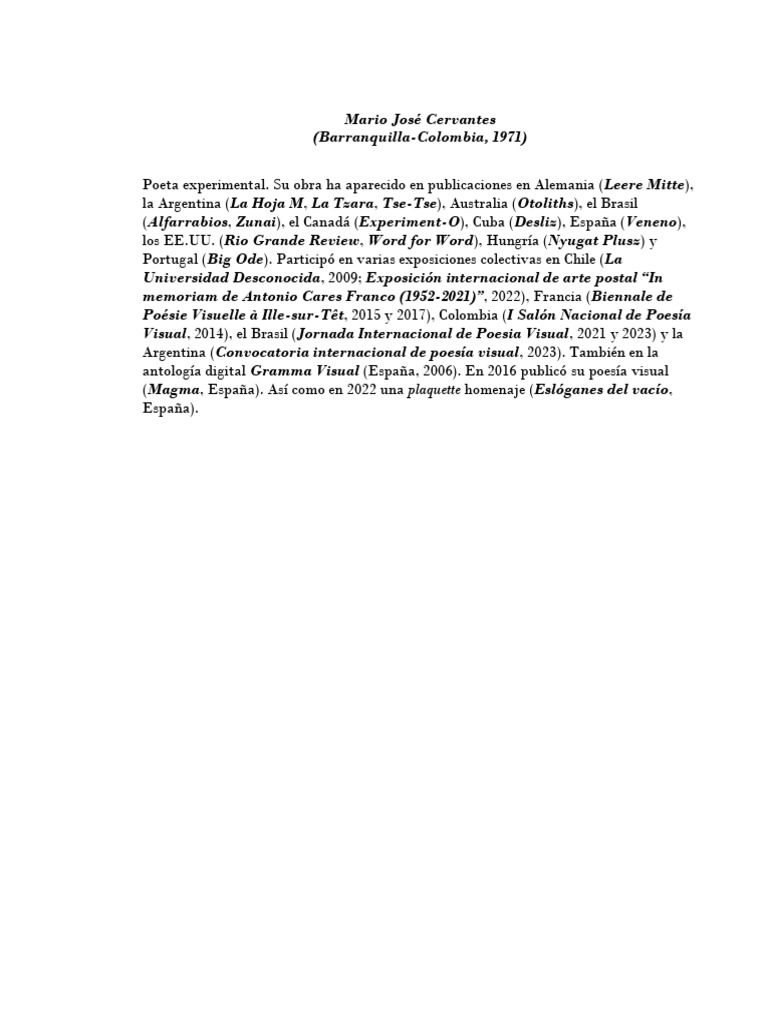 Mario José Cervantes - Currículum Vitae | PDF