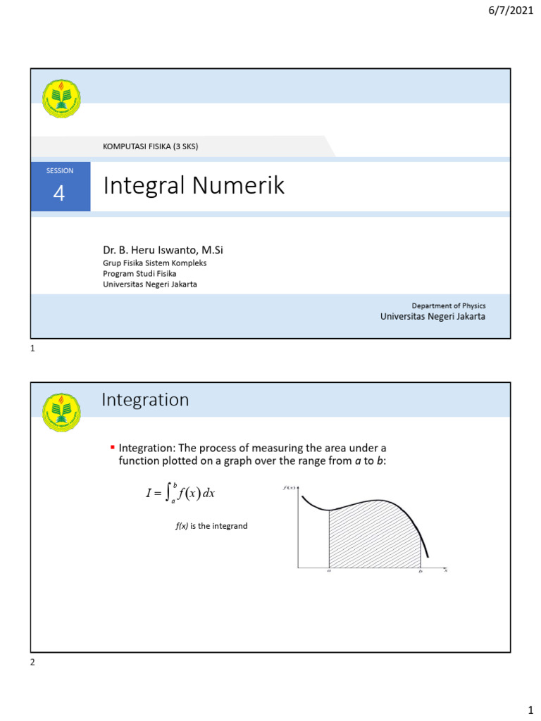 IntegralNumerik Fiskom 122 Fisika UNJ | PDF | Integral | Mathematics