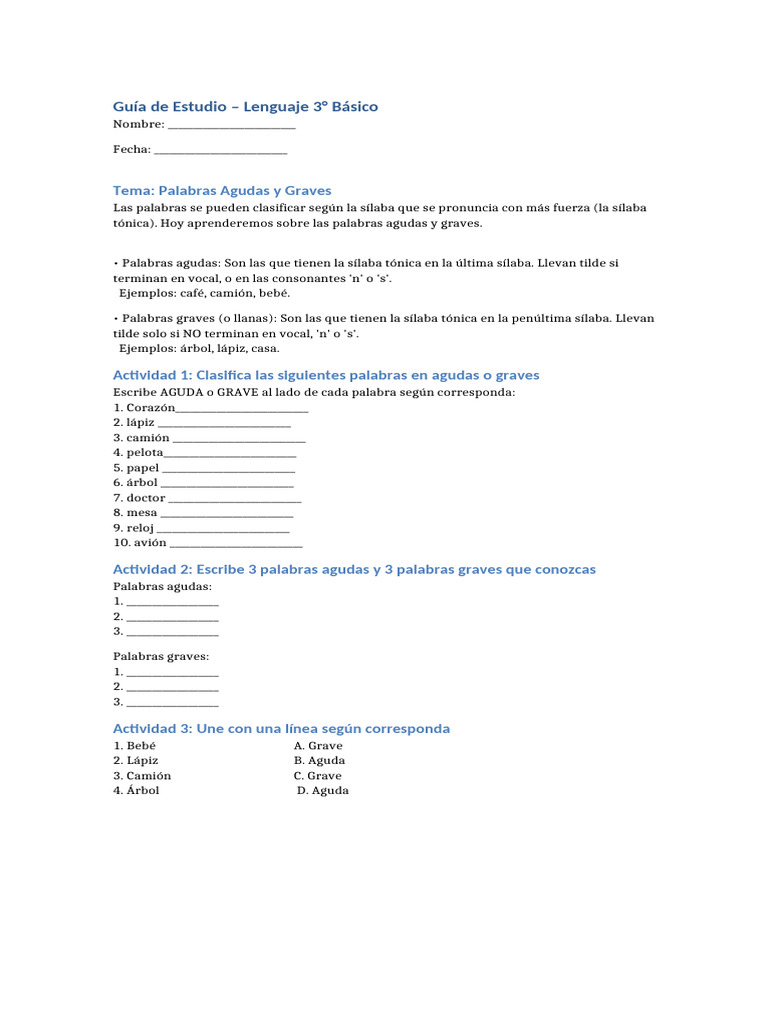 Guía de Palabras Agudas y Graves | PDF