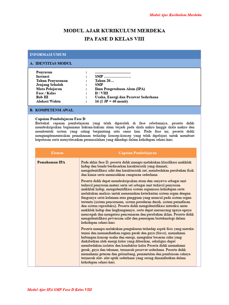 Modul Ajar IPA Kelas VIII Fase D | PDF